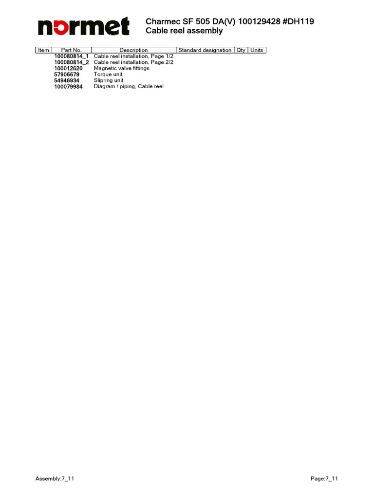 Cable Reel Assembly for Charmec SF 505 | PDF | Screw | Insulator ...
