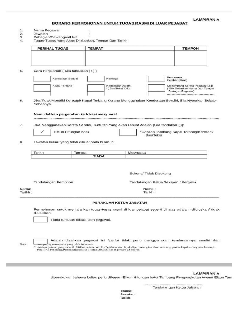 borang permohonan tugas rasmi | PDF