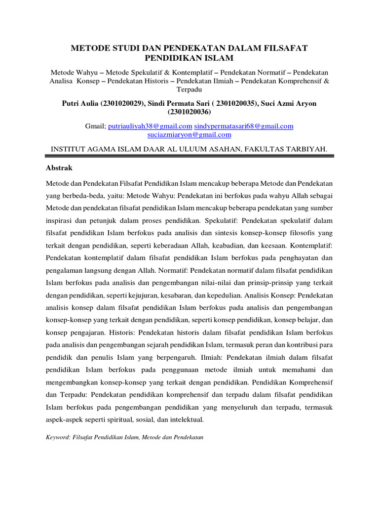 ARTIKEL METODE DAN PENDEKATAN DALAM FILSAFAT PENDIDIKAN ISLAM Materi Ke 2 | PDF