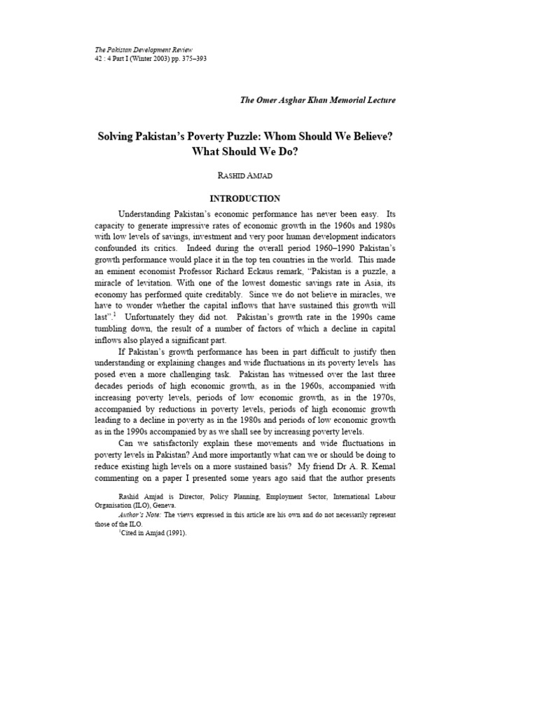 Solving Pakistan's Poverty Puzzle | PDF | Poverty | Poverty & Homelessness