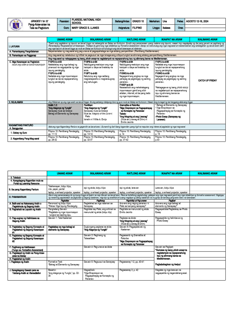 2 DLL IN FILIPINO 10. Aralin 1.2 | PDF