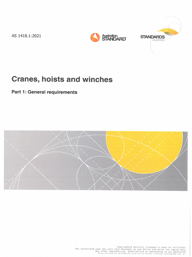 As 1418.1 - 2021 - Cranes, Hoists and Winches Part 1 General ...
