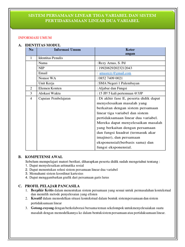MA - Matematika - Rezy Arnas - SMA - E (Modul 3) Sistem Persamaan ...