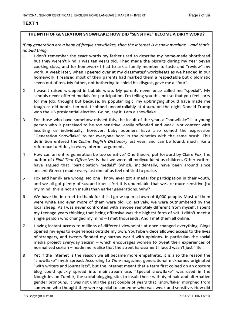 English HL Ieb NSC Grade 12 Past Exam Papers 2018 p1 Insert | PDF ...