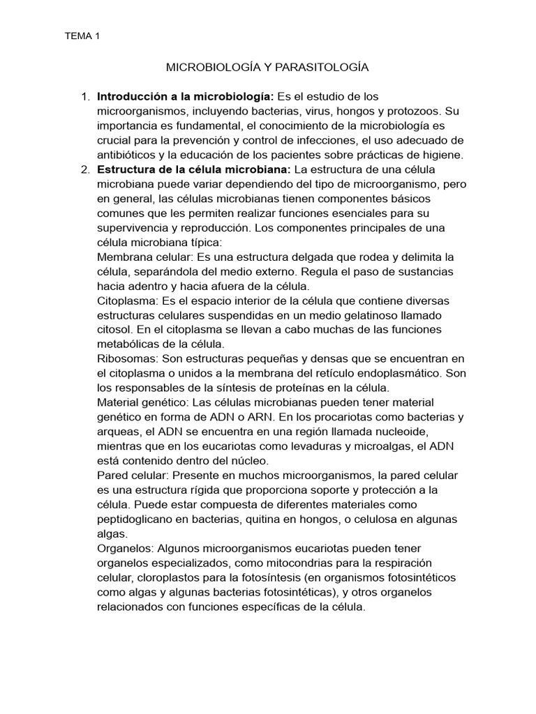 Tema 1 y 2 Microb | PDF | Biología Celular) | Microorganismo