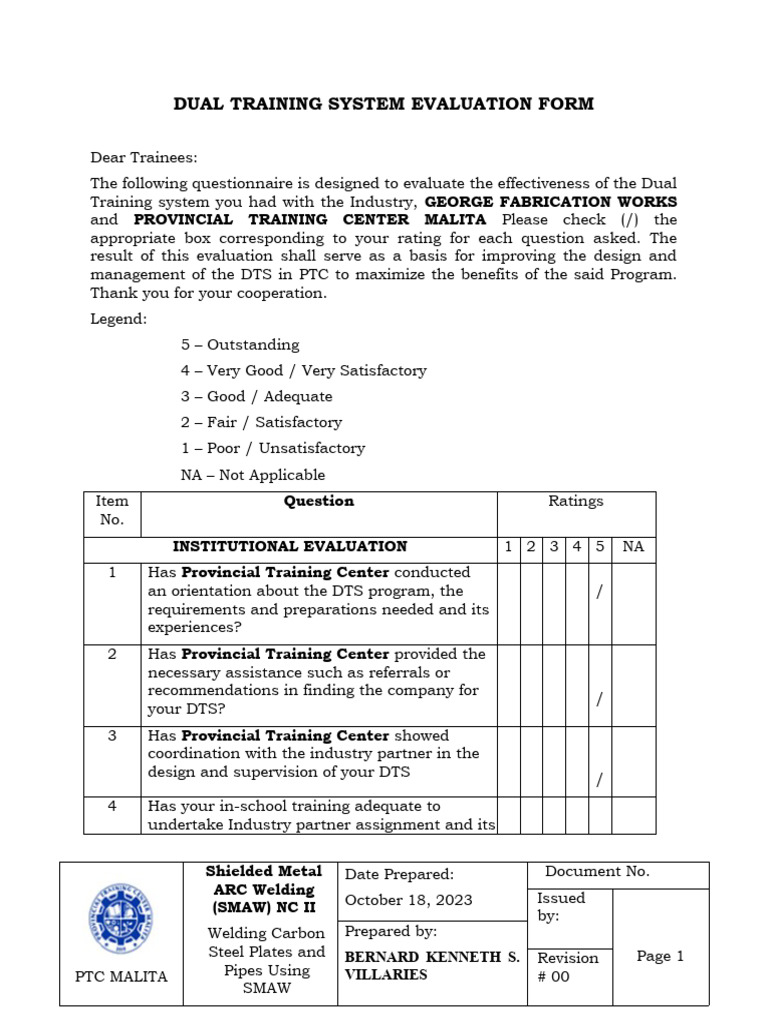 Evaluation Forms | PDF | Welding | Construction