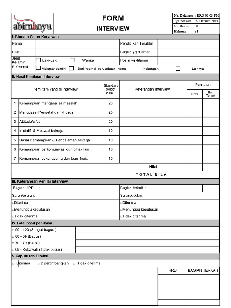 HRD 01.03 FM Form Interview | PDF