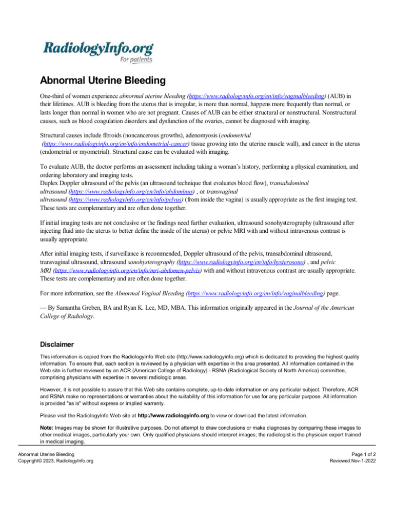 Acs Abnormal Uterine Bleeding Pdf Medical Specialties Gynaecology