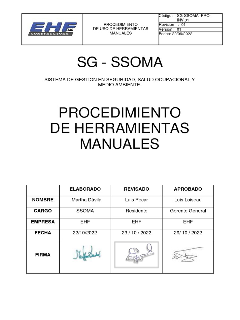 PROCEDIMIENTO DE HERRAMIENTAS MANUALES | PDF | Herramientas