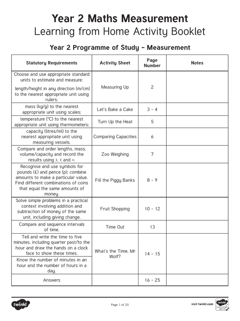 T N 2544891 Year 2 Maths Measurement Activity Booklet - Ver - 5 | PDF ...