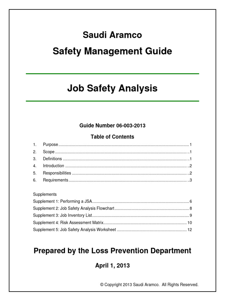 15 - SMG Job Safety Analysis 06-003-2013 | PDF | Risk | Safety