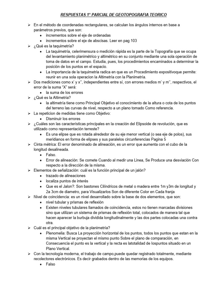 Respuestas 1° Parcial Geotopografia Teorico | PDF | Triángulo | Medición