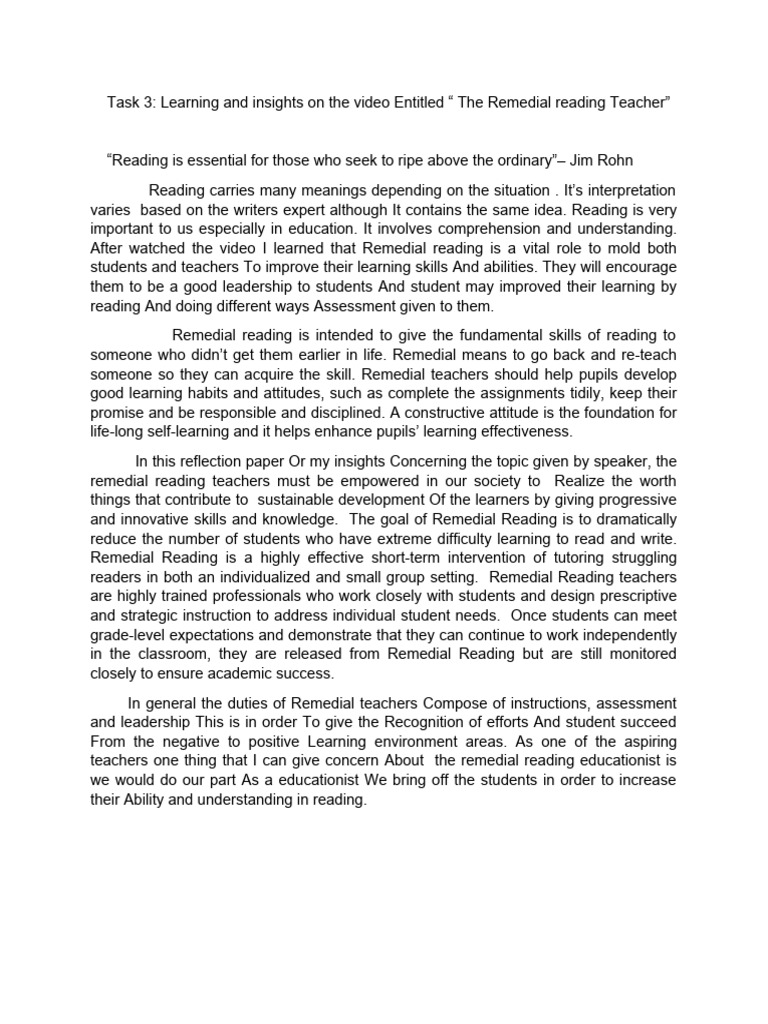 Remedial Reading | PDF | Teachers | Learning
