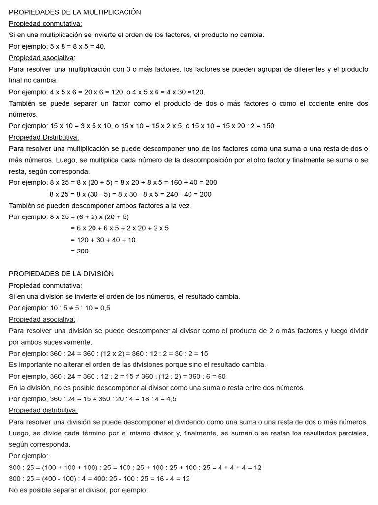 Propiedades de La Mul y Div 7º | PDF | División (Matemáticas) | Multiplicación