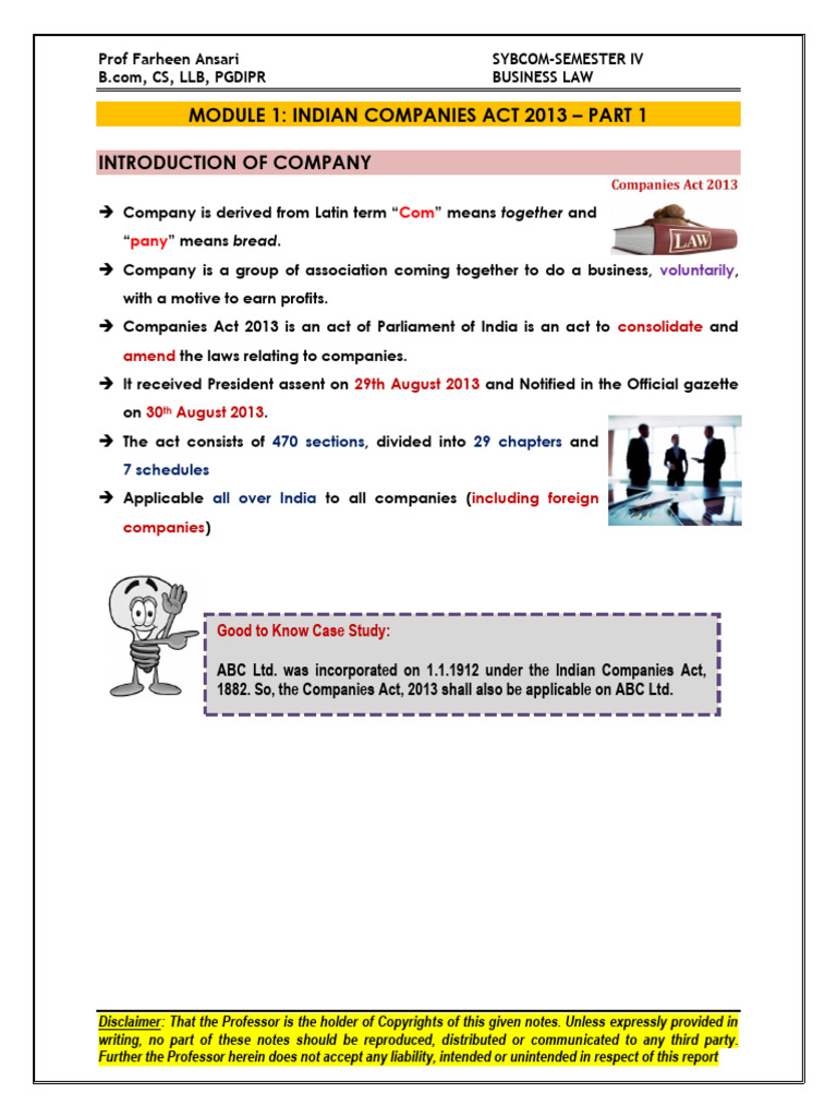 Sybcom - Sem Iv - Module 1 - Indian Companies Act - Part 1 | PDF ...
