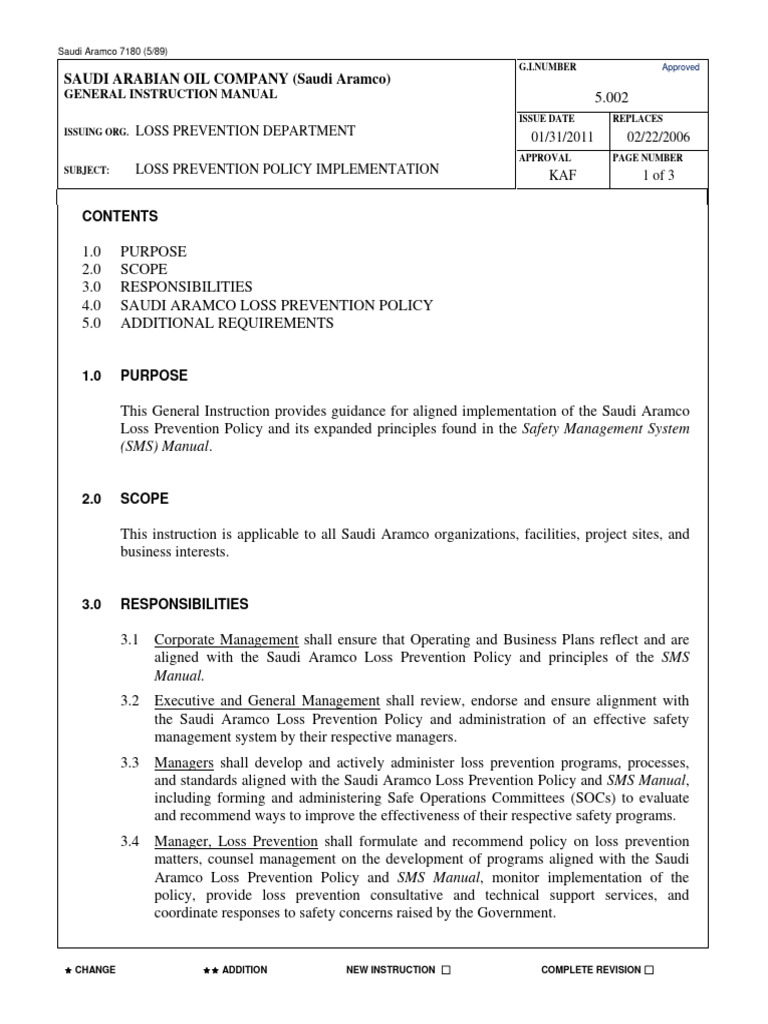 5.002 - Loss Prevention Policy Implementation | PDF | Safety | Risk