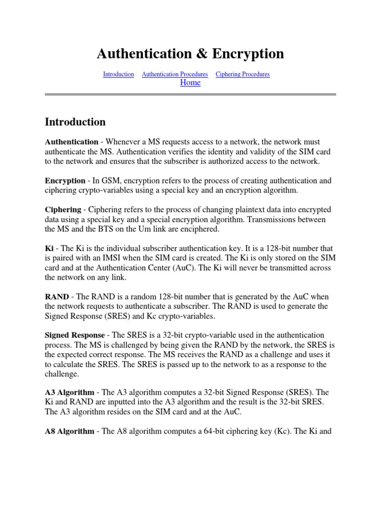 Authentication & Encryption: Authentication Procedures Ciphering Procedures | PDF