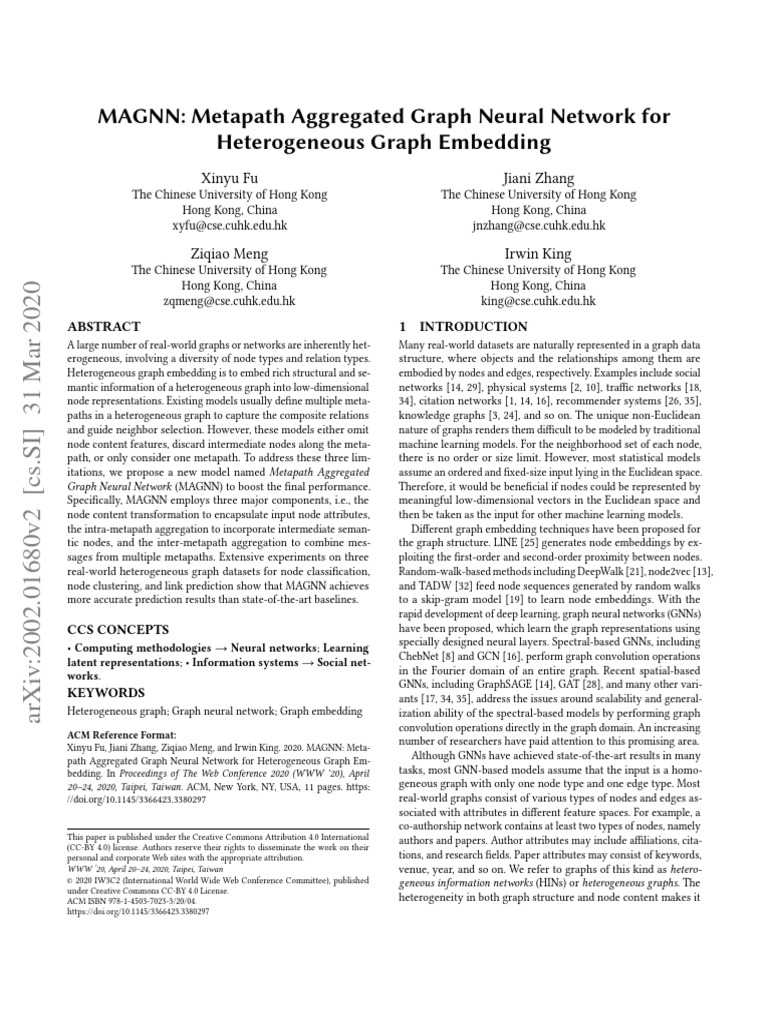 822 2020 Metapath Aggregated Graph Neural Network For Heterogeneou Graph Embedding | PDF ...