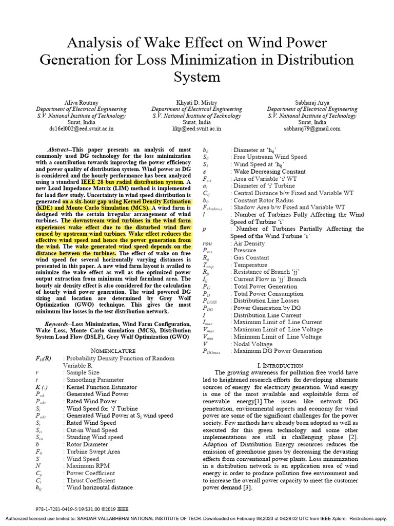 Analysis of Wake Effect On Wind Power Generation For Loss Minimization ... Analysis of Wake Effect On Wind Power Generation For Loss Minimization ...