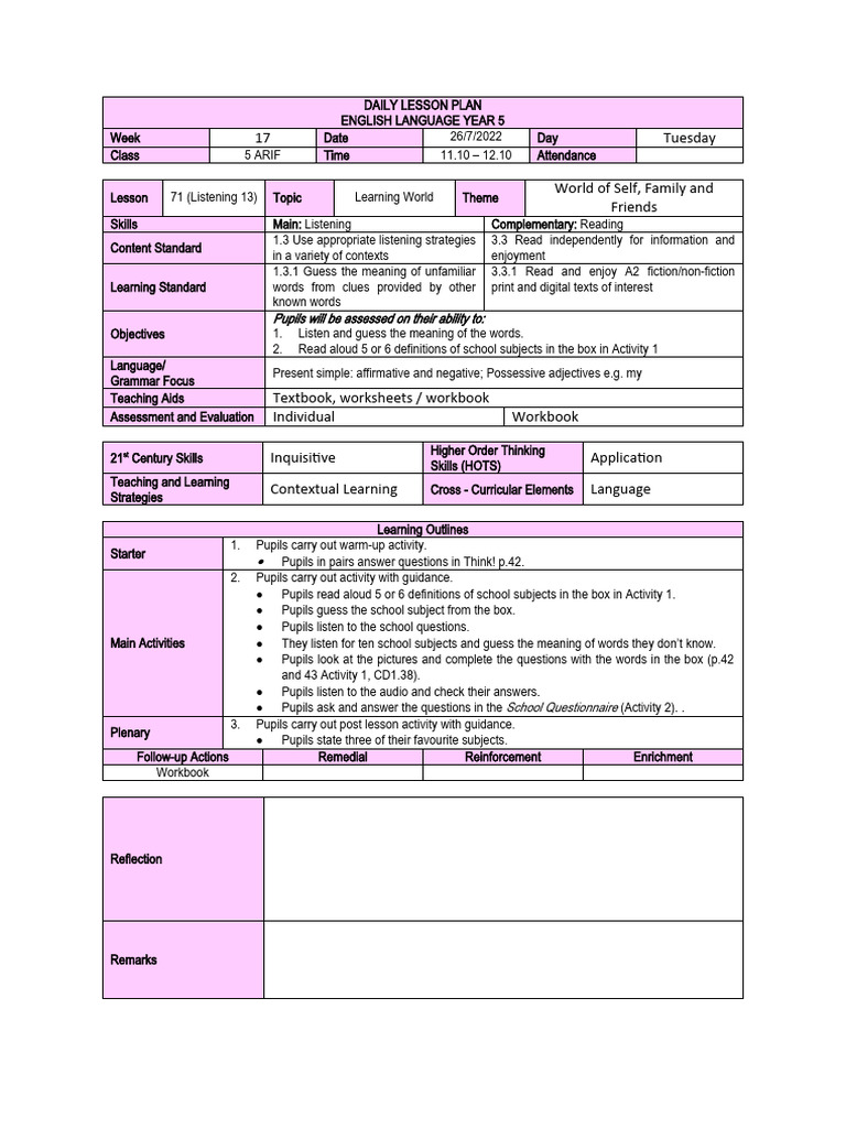 Year 5 English Lesson Plans: Listening & Speaking | PDF | Lesson Plan ...