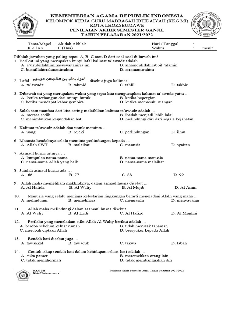 Soal Aa Kelas 2 | PDF