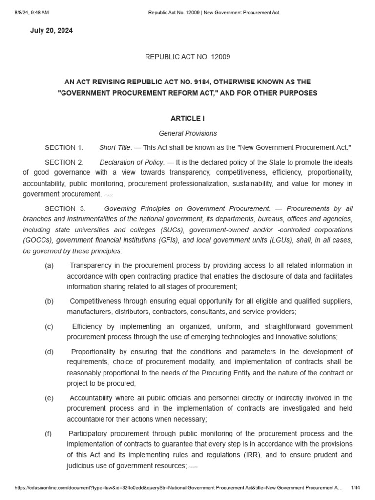 Republic Act No. 12009 - New Government Procurement Act | PDF ...