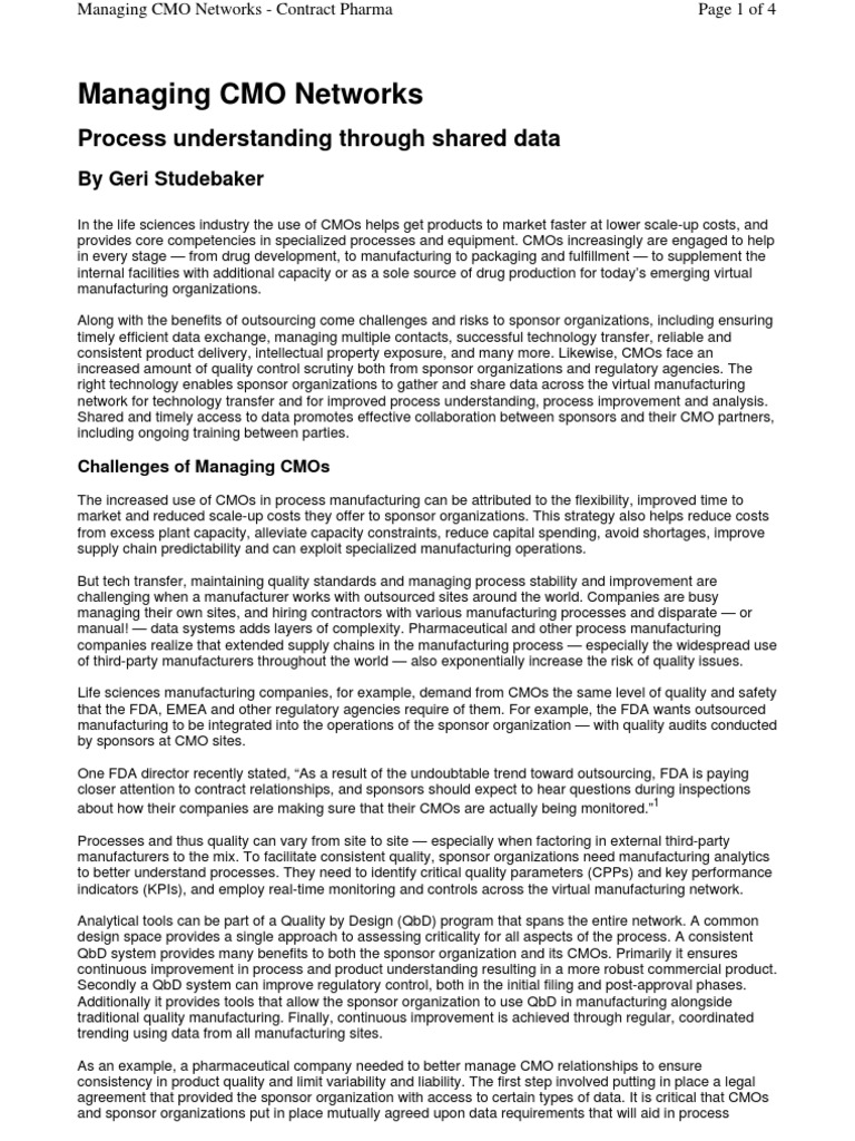 Managing Cmo Networks Pdf Outsourcing Supply Chain