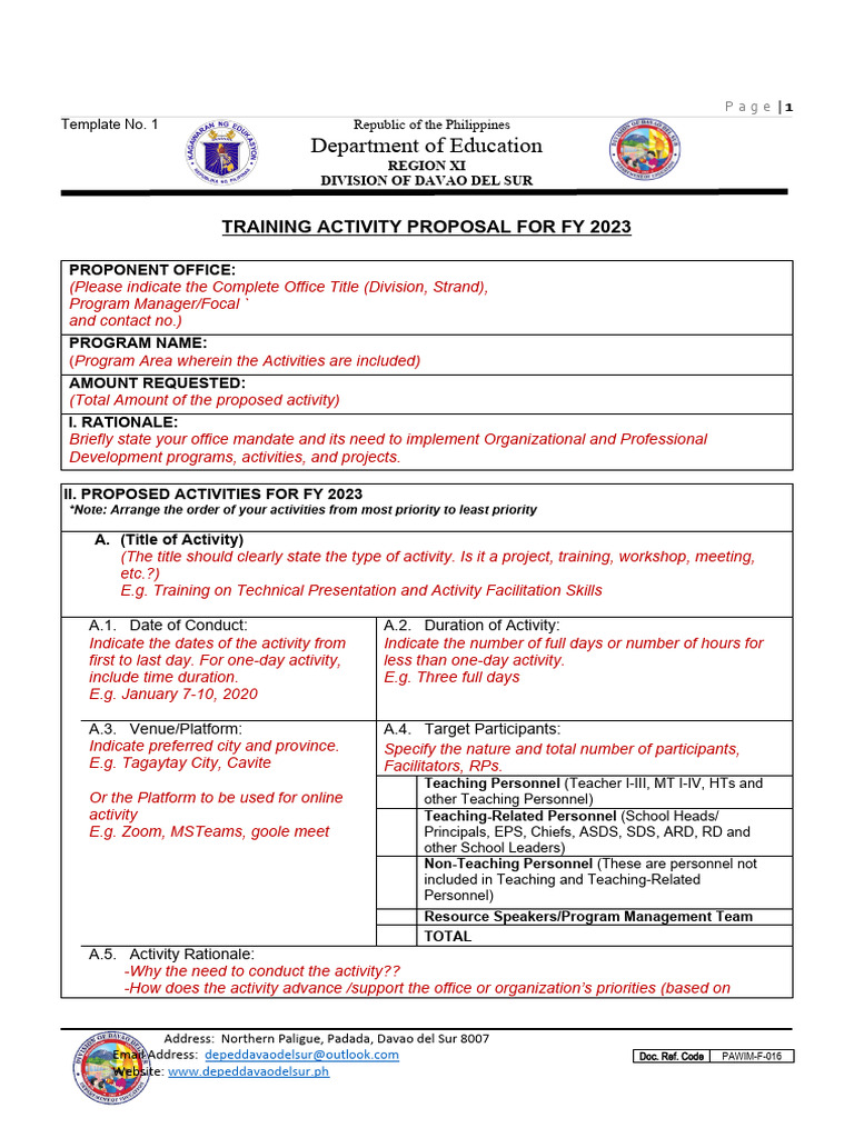 Training Activity Proposal FY 2023 | PDF