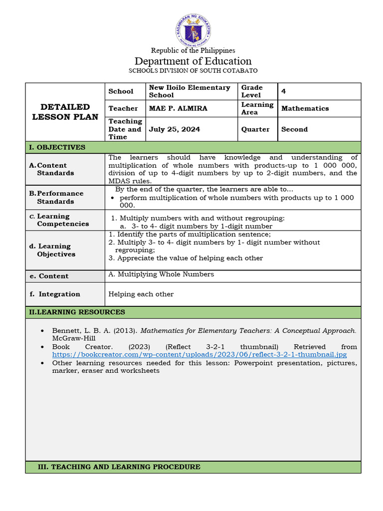 DEMO-TEACHING-MATATAG-MATH4 | PDF | Learning | Rubric (Academic)