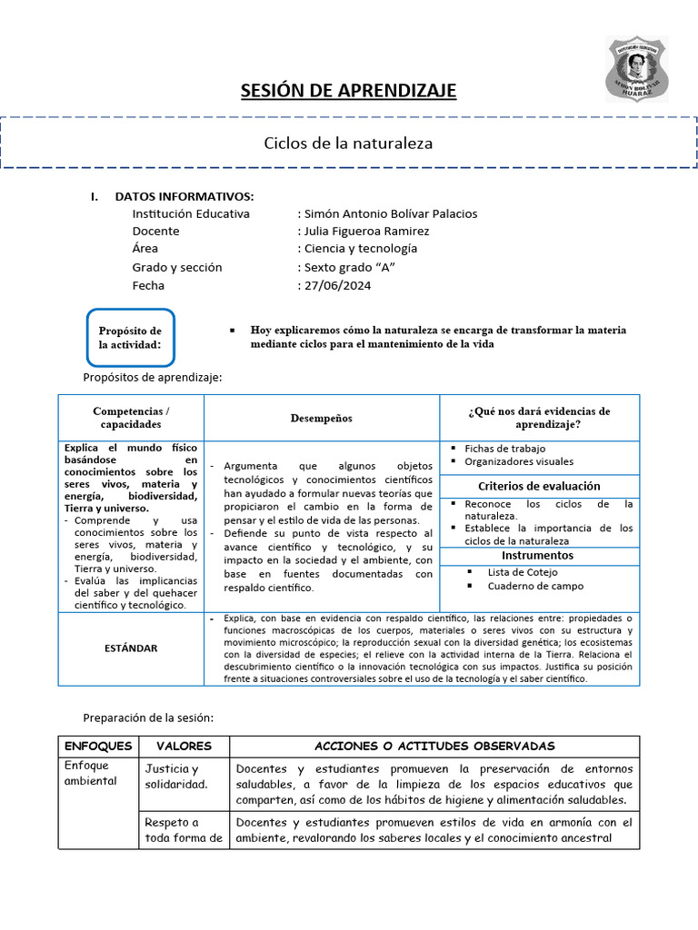 CYT-SESION Lo Ciclos de Lanaturaleza | PDF | Dióxido de carbono | Agua