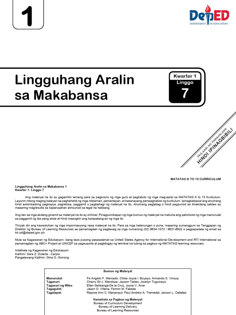 (Revised) - LE - Makabansa 1 - Q1 - Week 7 - V.5 | PDF