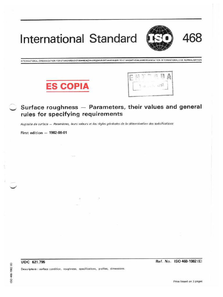 Iso 468 1982 08 Surface Roughness | PDF