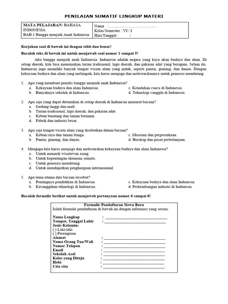 Sumatif Lingkup Materi Bi Bab 1 | PDF