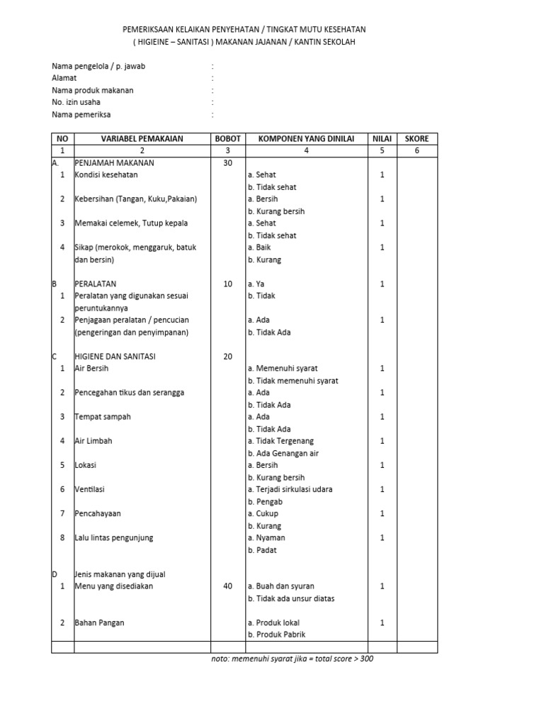 Instrumen Inspeksi Kesling | PDF