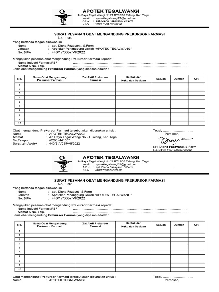 Surat Pesanan Prekursor | PDF