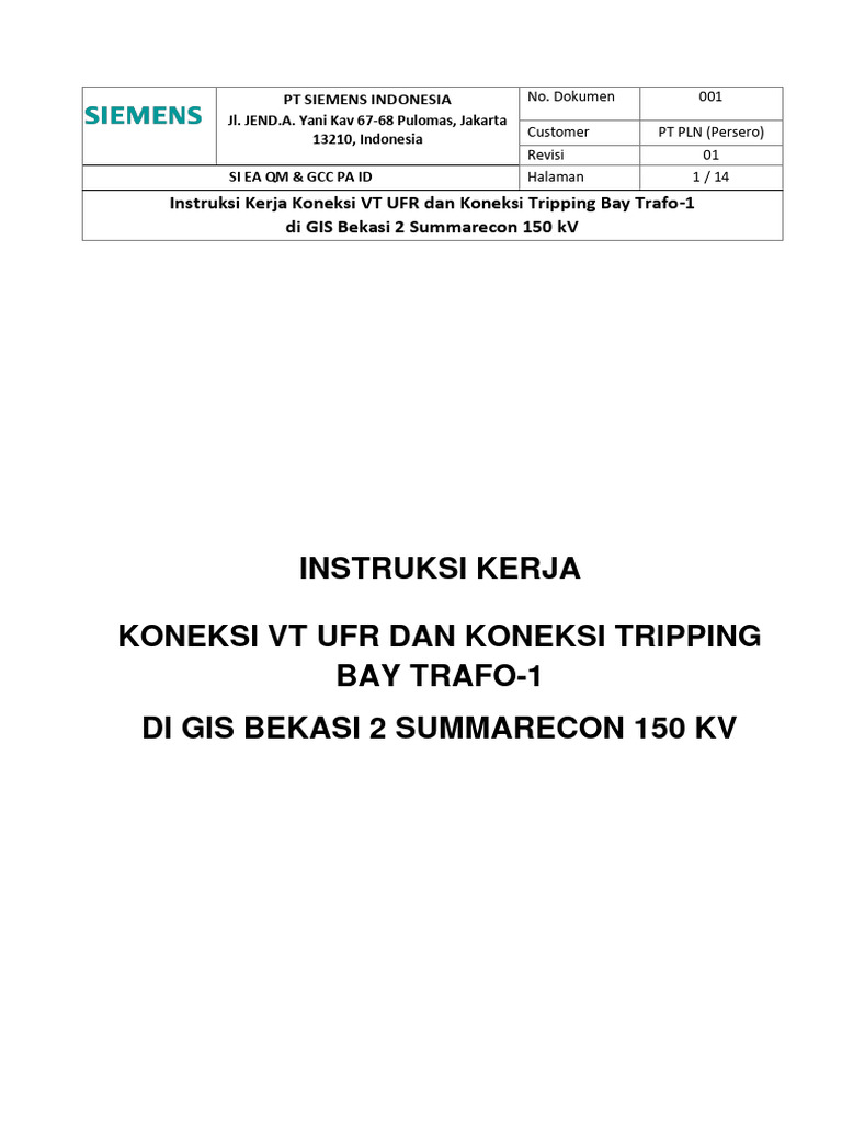 REV01 - IK Terminasi VT UFR Dan Tripping Bay Trafo 1 | PDF | Sains ...