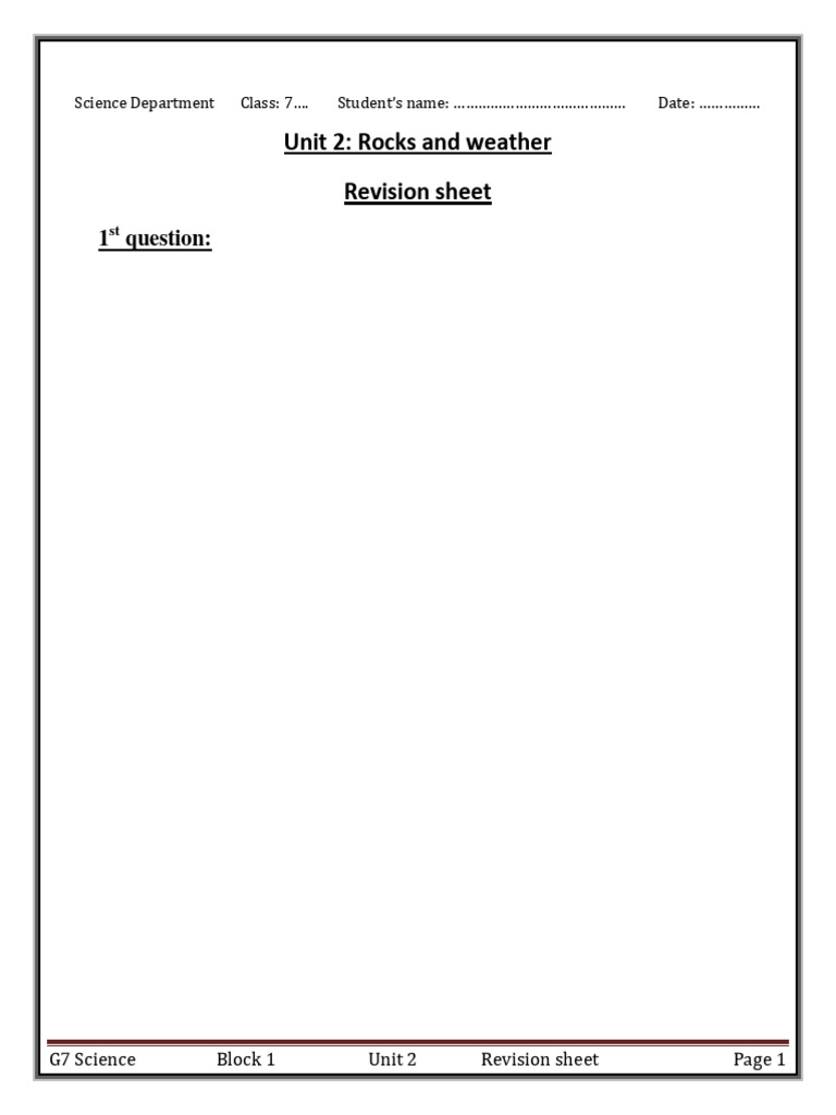 G7 Unit 2 Revision Sheet | PDF | Science & Mathematics