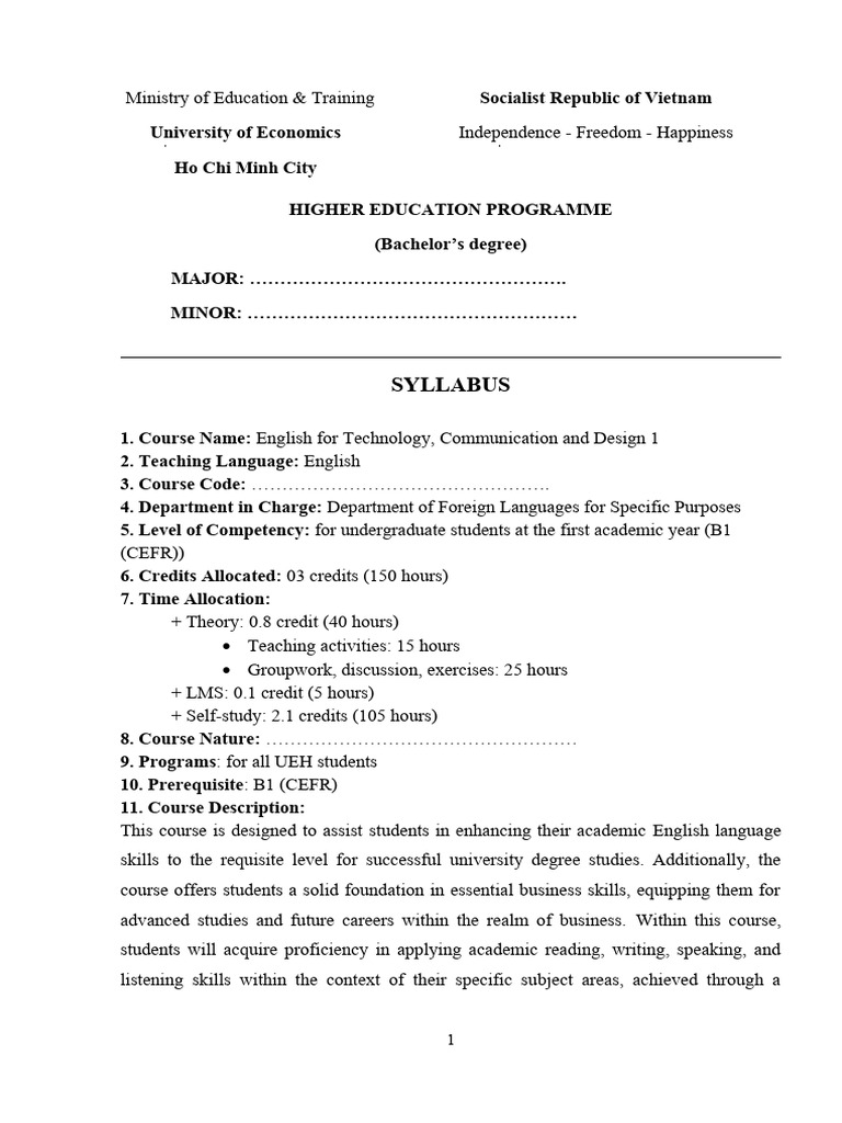 English for Tech Communication Syllabus | PDF | Communication | Vocabulary