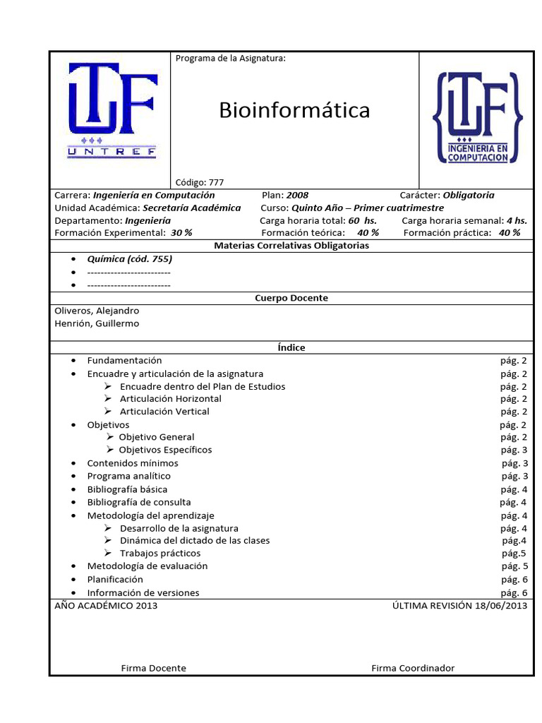 Bioinformática Plan 2008 | PDF | Bioinformática | Biología