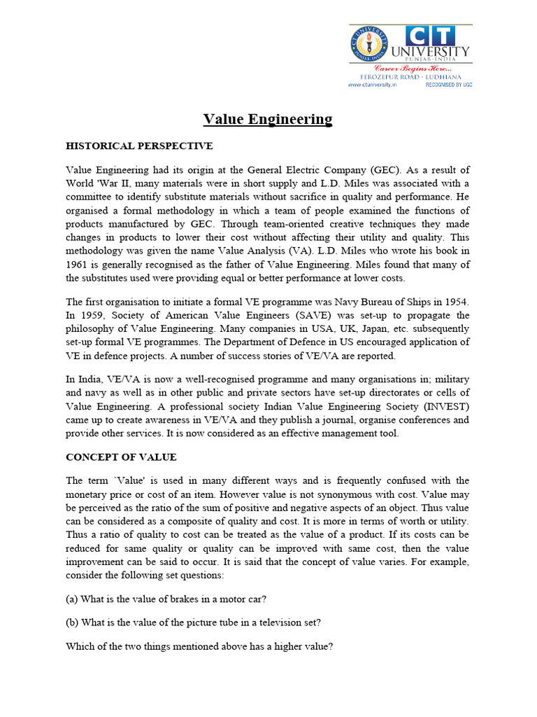Value Engineering | PDF | Value (Economics) | Engineering