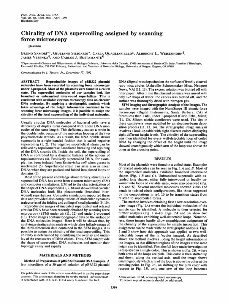 Chirality of DNA Supercoiling via SFM | PDF | Nucleic Acid Double Helix ...