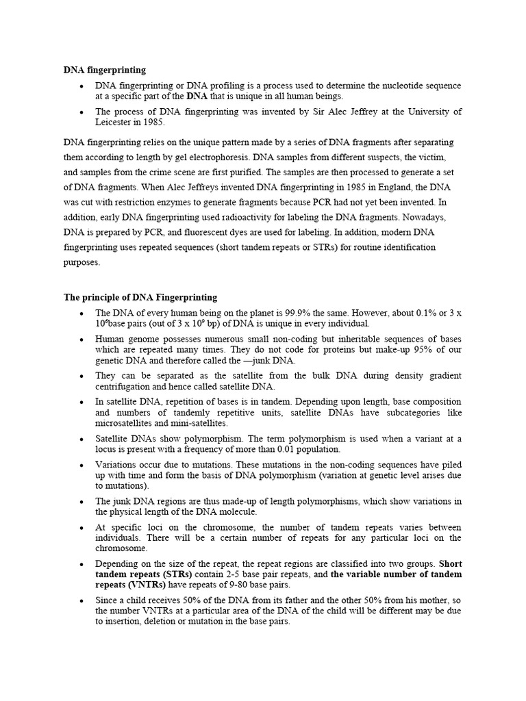 DNA Fingerprinting | PDF | Dna Profiling | Microsatellite
