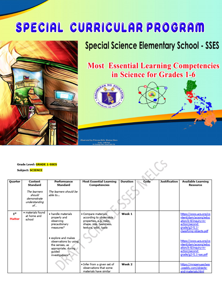 SSES Science MELCs Grades 1 6 Draft. | PDF | Learning | Force