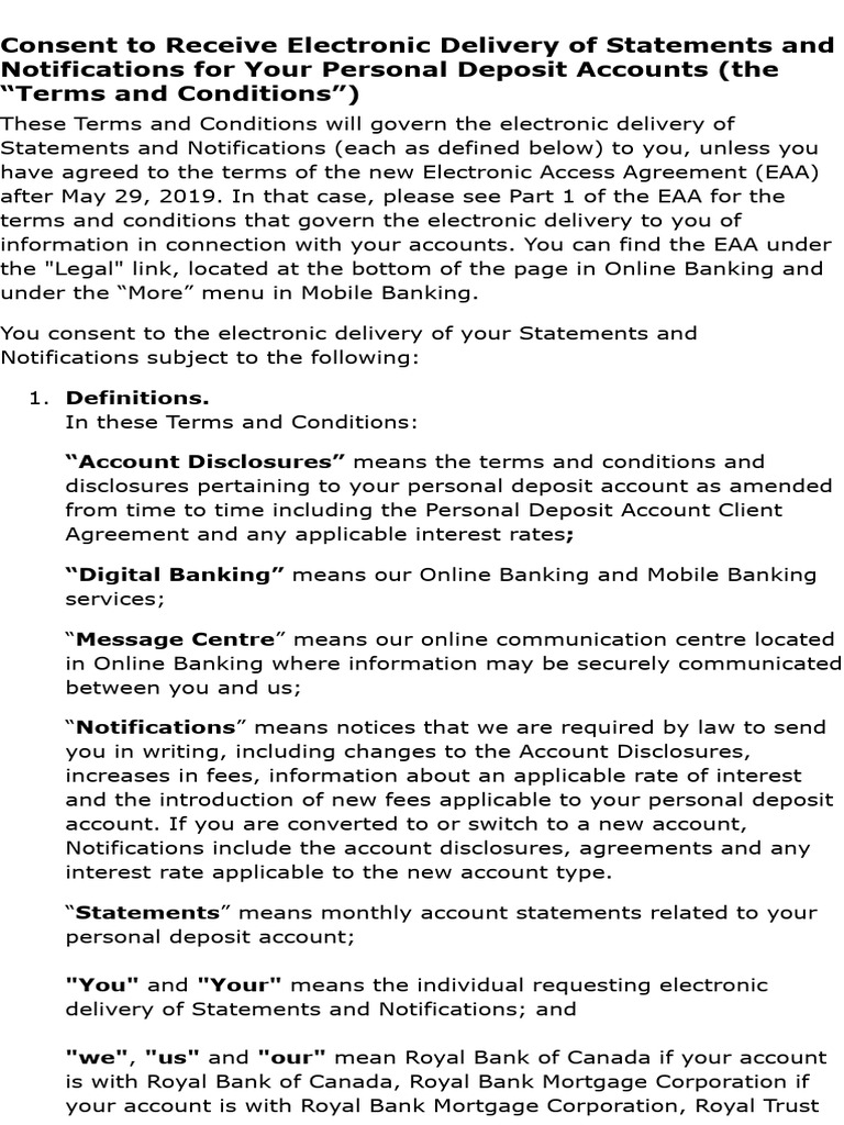 RBC Terms and Conditions Etatements | PDF | Banks | Information
