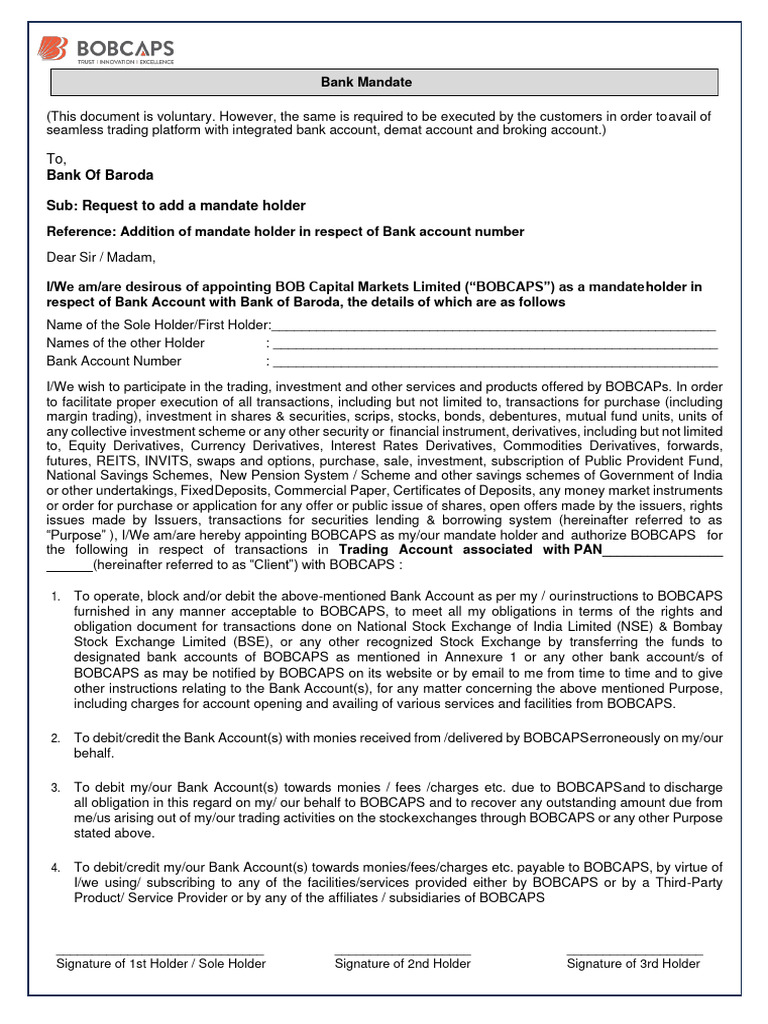 Bank - Mandate - Version 1 | PDF | Securities (Finance) | Derivative ...