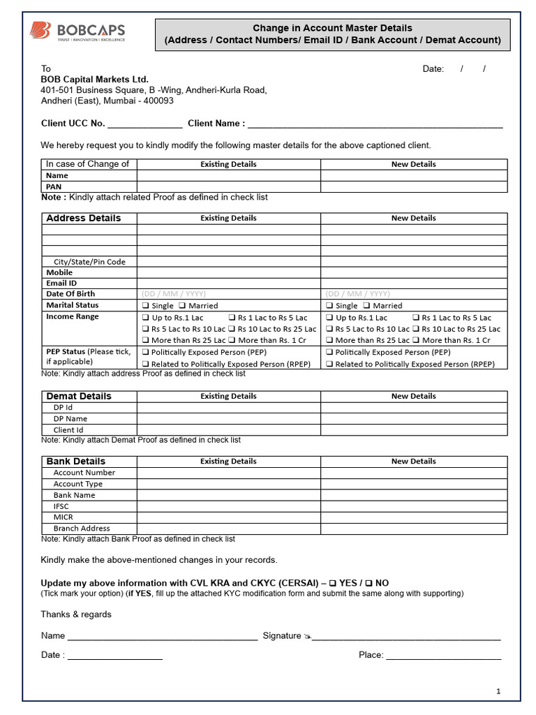KYC Modification Request Form | PDF | Identity Document
