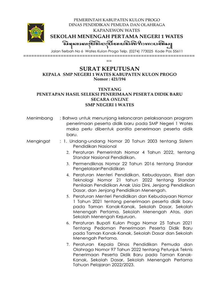 SK Pengumuman PPDB 2022 2023 Website | PDF