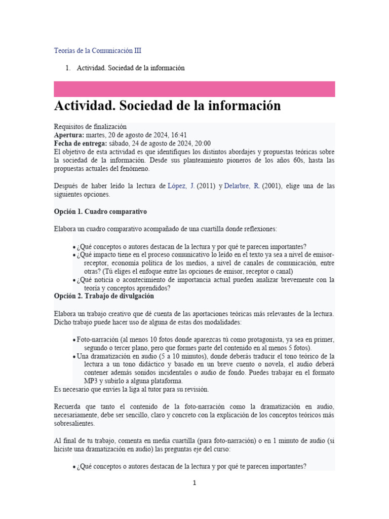 Act Teori Comu 3. 1 | PDF | Comunicación
