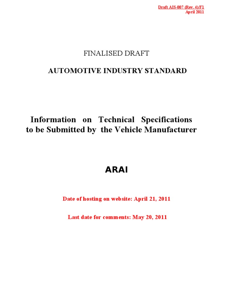 AIS-007 Rev. 4: Vehicle Spec Submission | PDF | Transmission (Mechanics ...