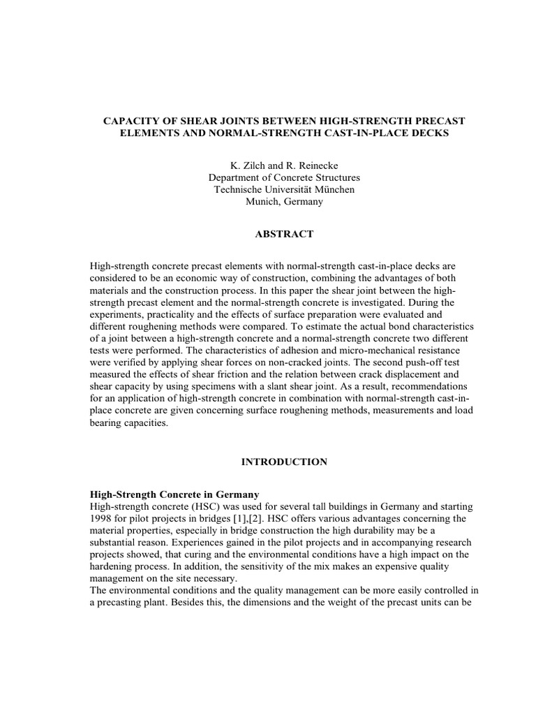 Shear Joint Capacity in HSC-NSC Systems | PDF | Strength Of Materials ...